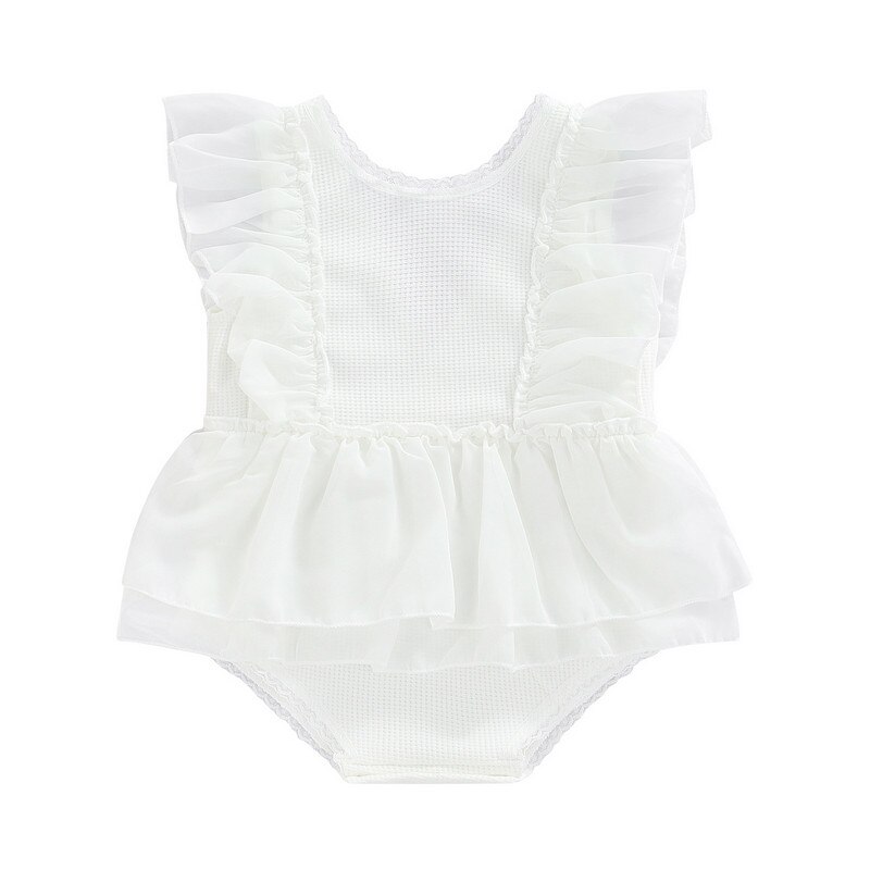 Baby Girls Summer Casual Romper Toddler White Ruff... – Grandado