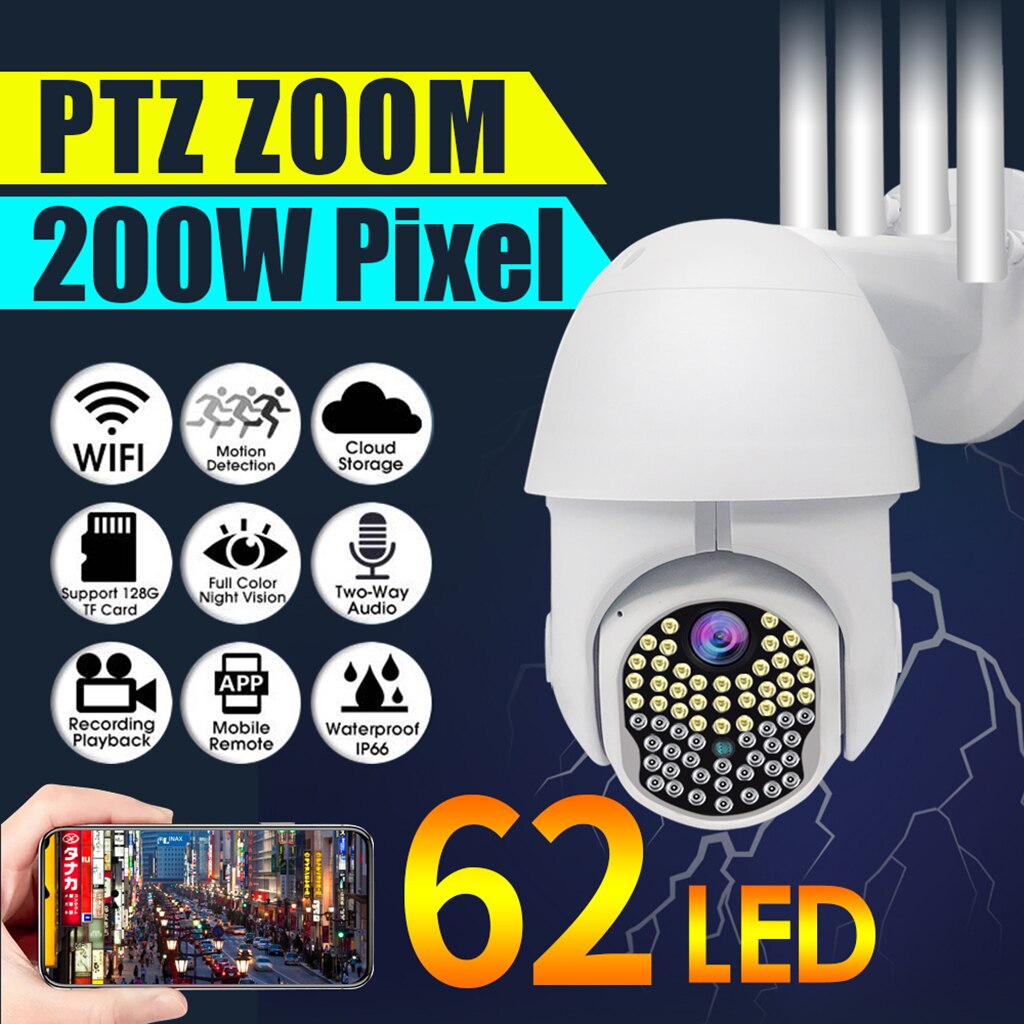 PTZ 1080P Full HD WIFI Security Camera 62 LEDs 16G... – Grandado