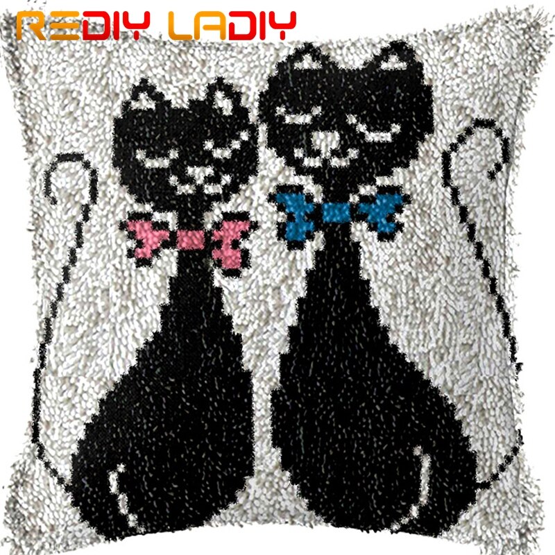 Klink Haak Kussen Twee Zwarte Katten Kussensloop G... – Grandado