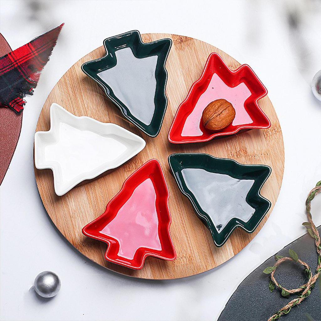 1 Set Christmas Tree Shaped Plates with Bamboo Tra... – Vicedeal