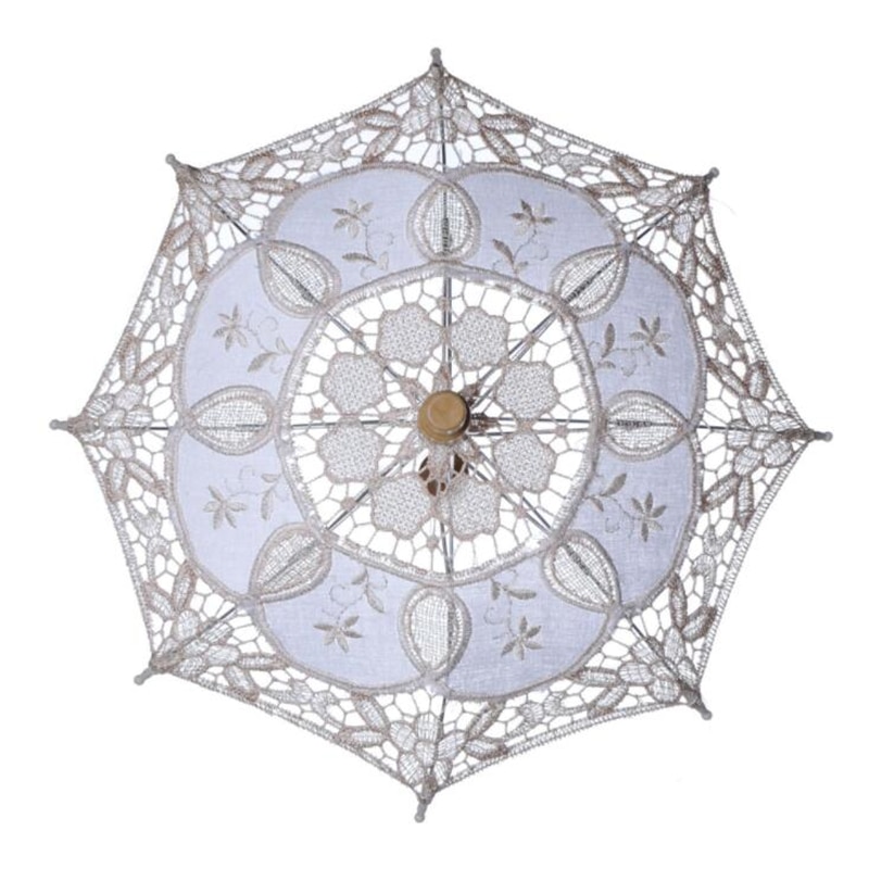 White Handmade Embroidered Lace Parasol Sun Umbrel... – Vicedeal