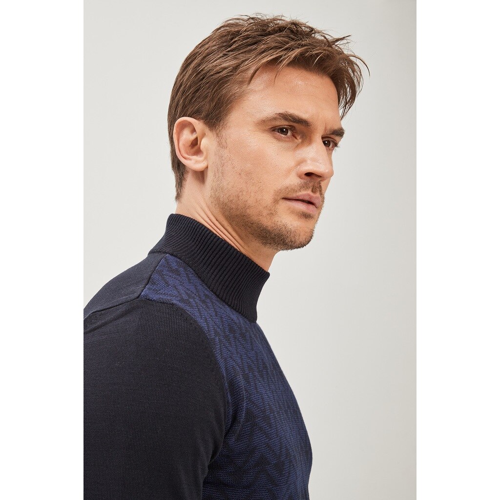 Avva Mannelijke Marineblauw Half Visser Kraag De T... – Grandado