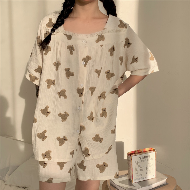 sweet cartoon couple pajama set women sleepwear 2 ... – Grandado