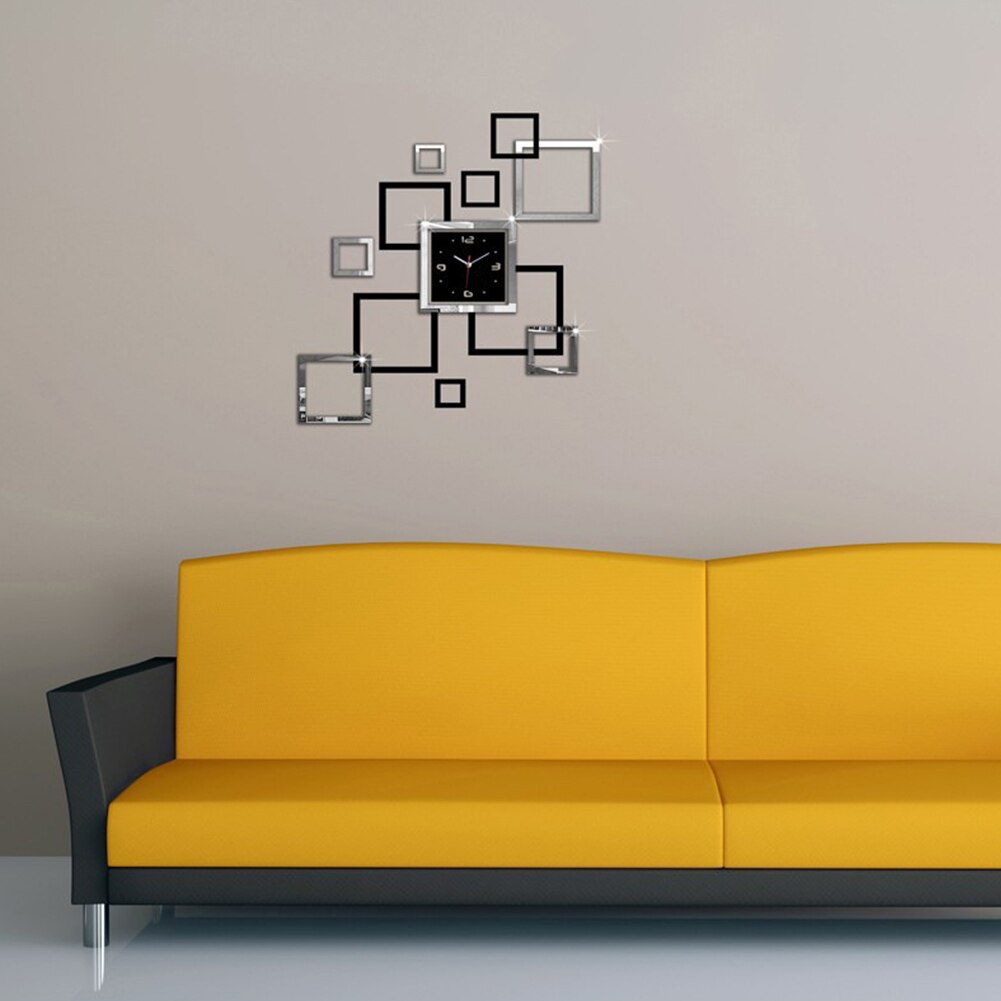 3D Square Clock Sticker DIY Wall Clock Acrylic Mir... – Vicedeal