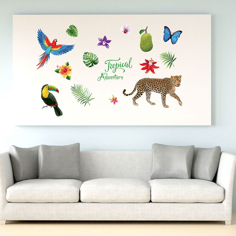 Nordic Jungle Cheetah Wall Stickers Parrot Wallpap... – Grandado