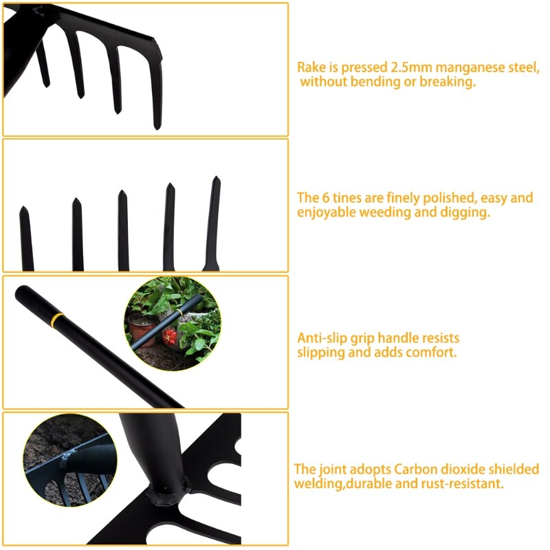 Black Manganese Steel 6 Tines Metal Sharp Garden C... – Grandado