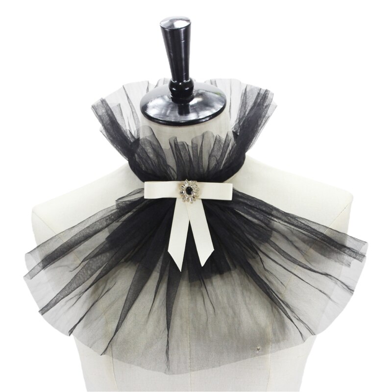Victorian Ruffled Mesh Jabot Diamond Bowknot Detac... – Grandado