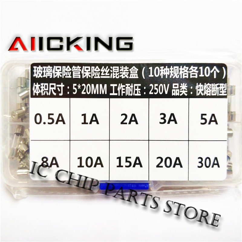 100PCS 5x20mm 250V glass tube fuse mixed set 0.5A ... – Grandado