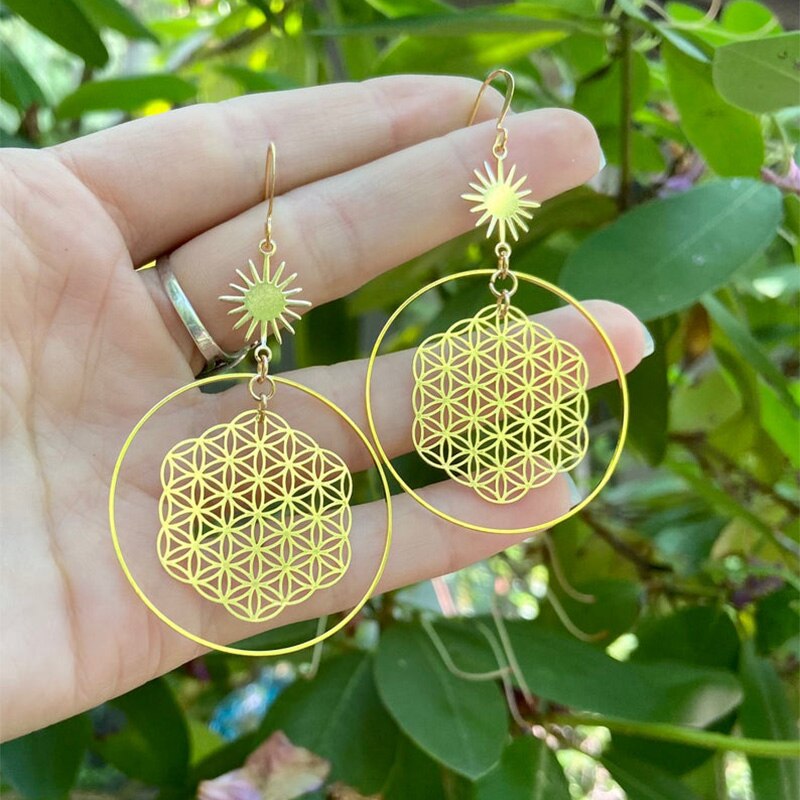 earring Sacred Geometry Flower of Life gold plated... – Grandado