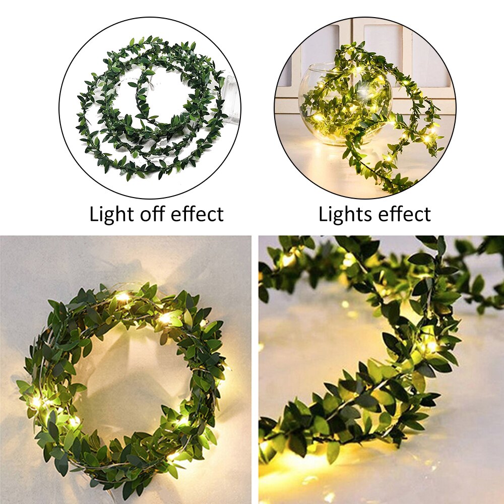 2m/3m/5m grønne blad krans string lys led fleksibe... – Vicedeal
