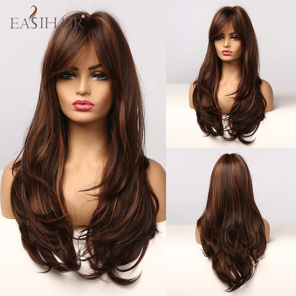 EASIHAIR Long Wavy Mixed Brown Layered Synthetic W... – Grandado