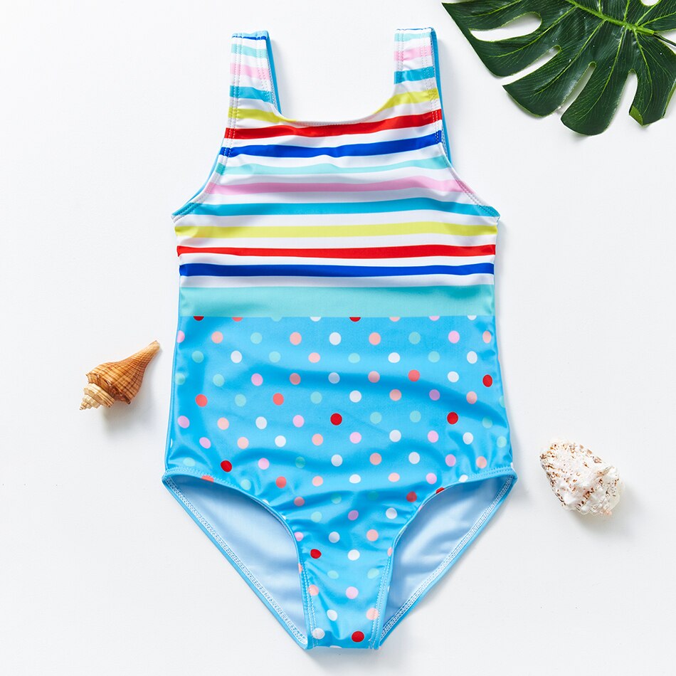 Girls Swimsuit One Piece Blue Dot Swimwear 2-9year... – Grandado