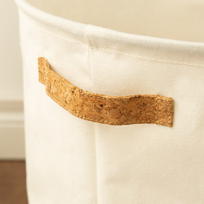 Simple Cotton Linen Storage Bucket White Cork Leat... – Grandado