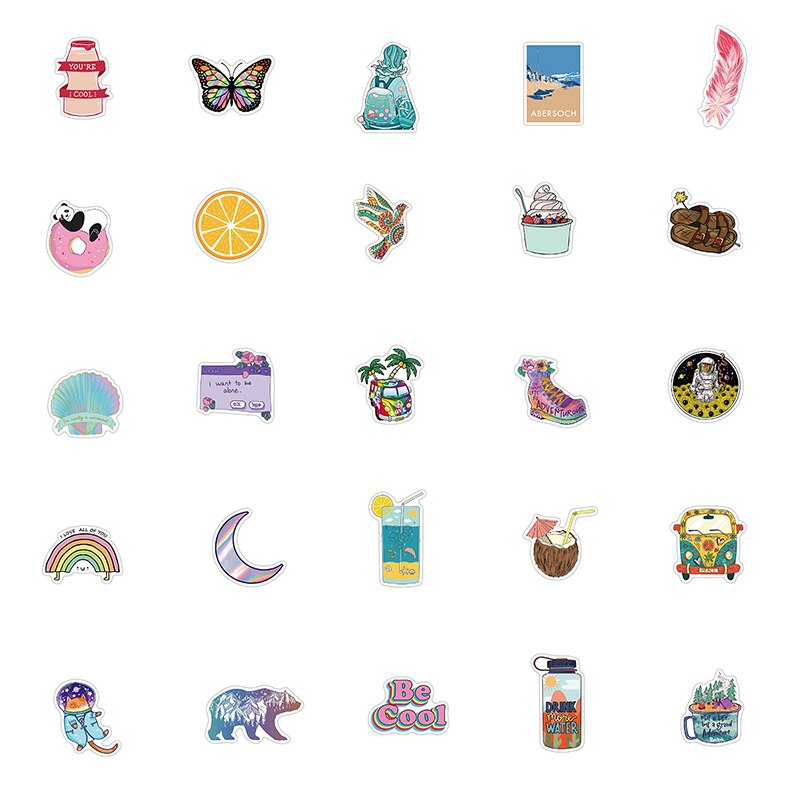 100Pcs Cool Summer Stickers Girl Essential Stuff F... – Grandado