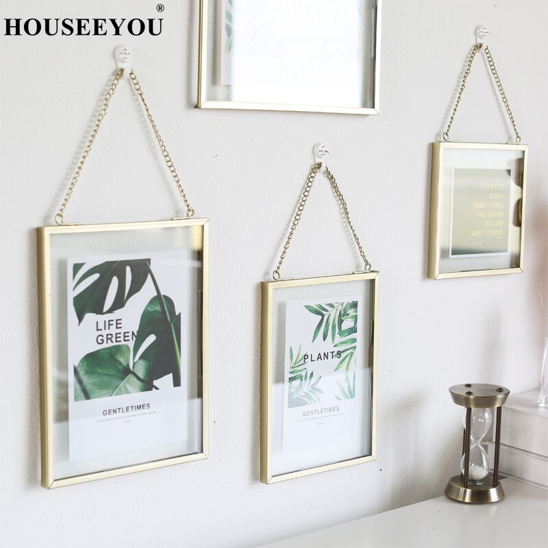 Antique Brass Hanging Photo Frame Metal Glass Port... – Grandado