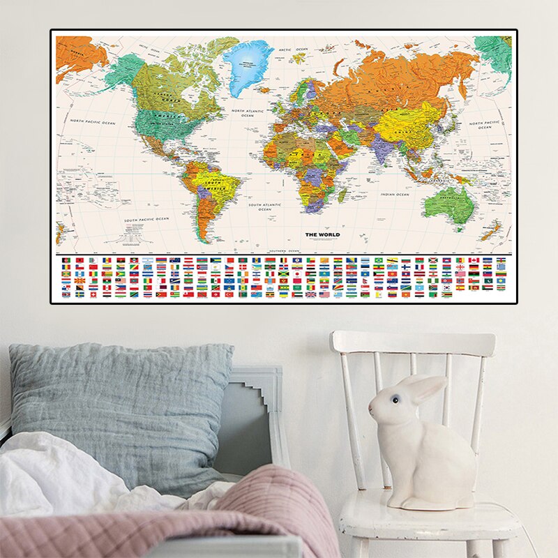 225*150 cm The World Political Map with National F... – Grandado