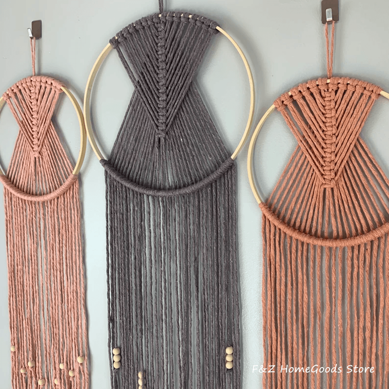 Macrame Bamboo Hoop Wall Hanging Boho Decor Hand-w... – Grandado