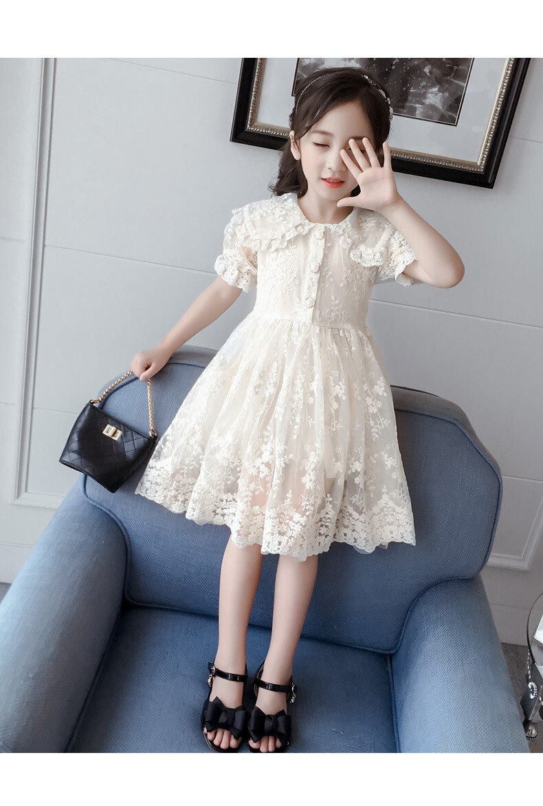 Girls' short sleeve thin breathable mesh lace dres... – Grandado