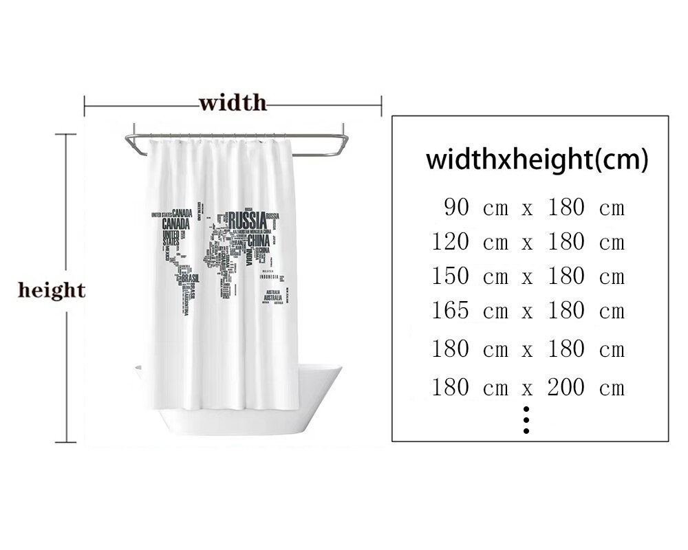 World Map pattern shower curtain Country name prin... – Grandado