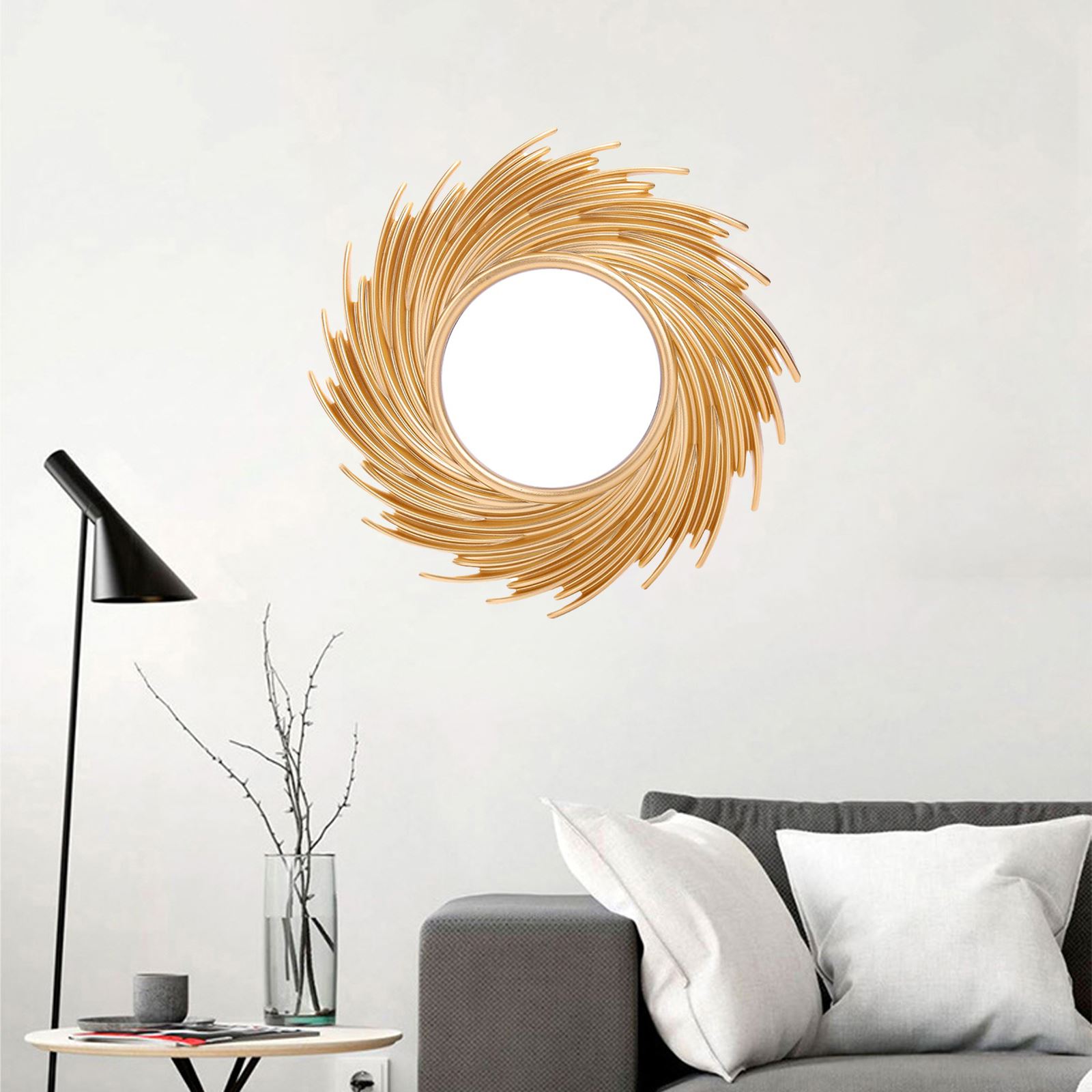 Glas Gouden Ronde Spiegel Opknoping Muur Cirkel Sp... – Vicedeal