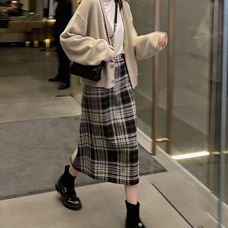 Autumn Winter Korean Plaid Maternity Skirts Elasti... – Grandado