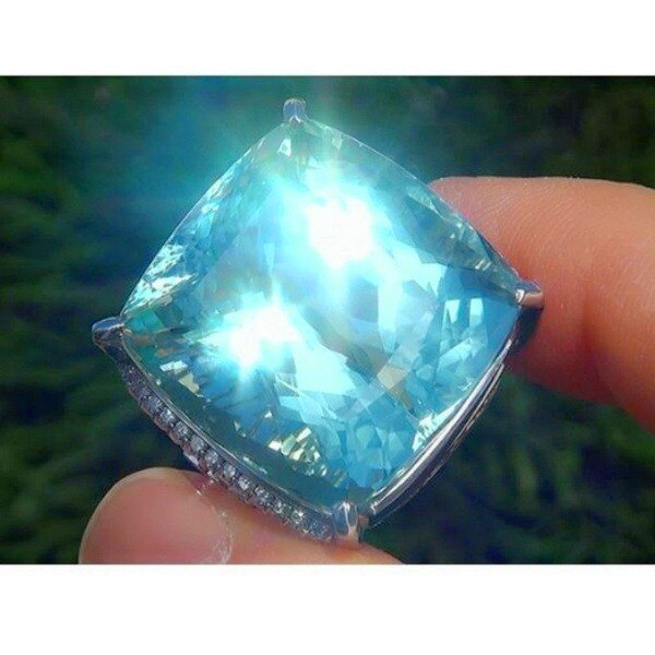 Luxury Female Big Blue Zircon Stone Ring Silver Co... – Vicedeal