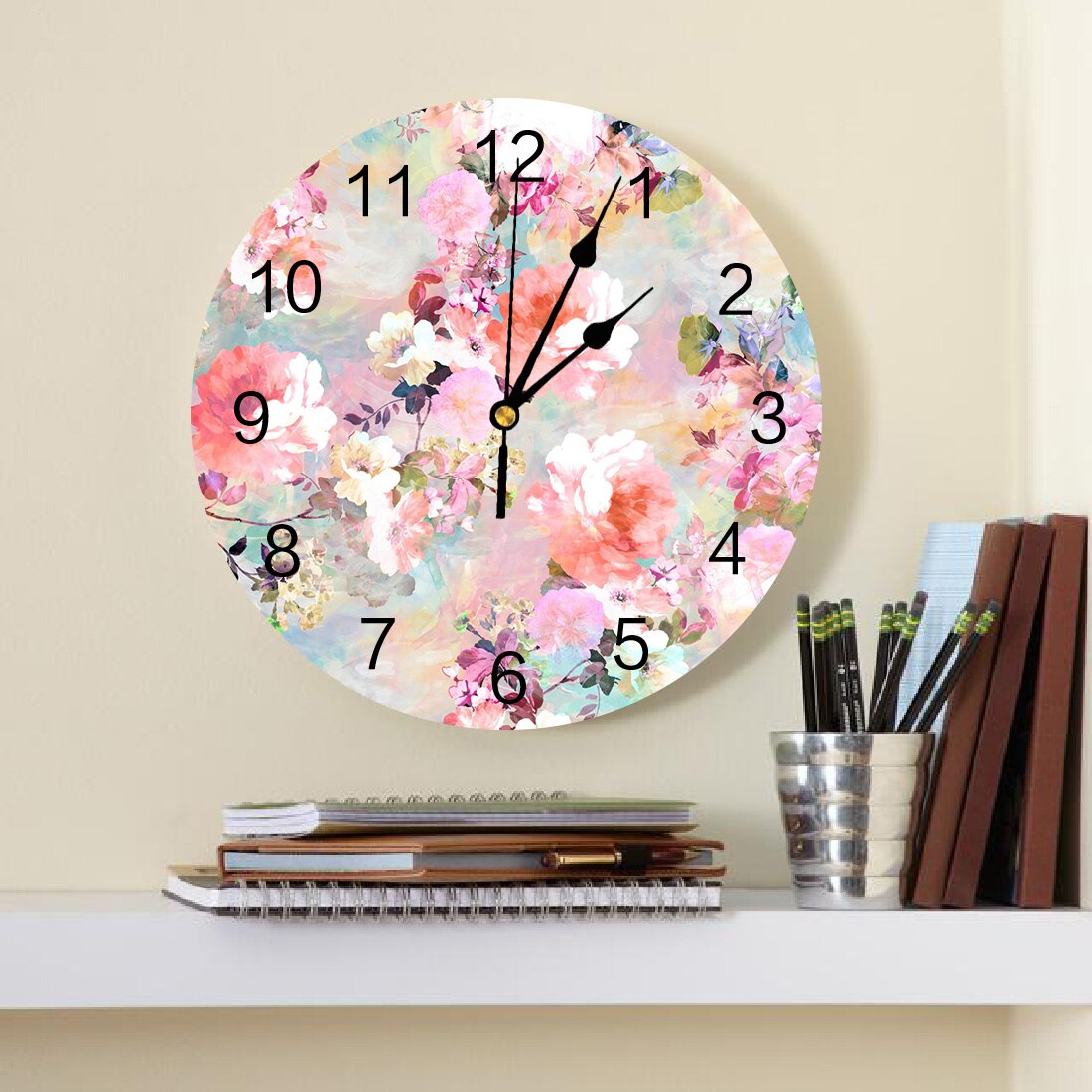 Flower Oil Painting Color Wall Clock Home Decor Be... – Grandado