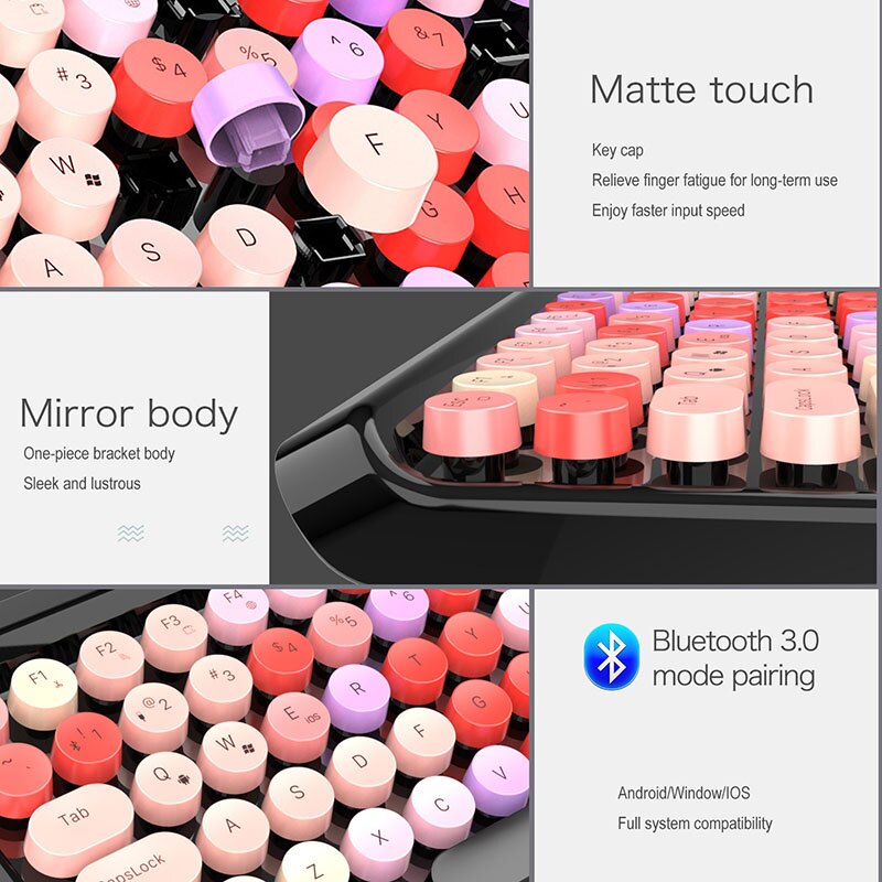 Colorful Bluetooth Keyboard Retro Round Keycap Pla... – Grandado