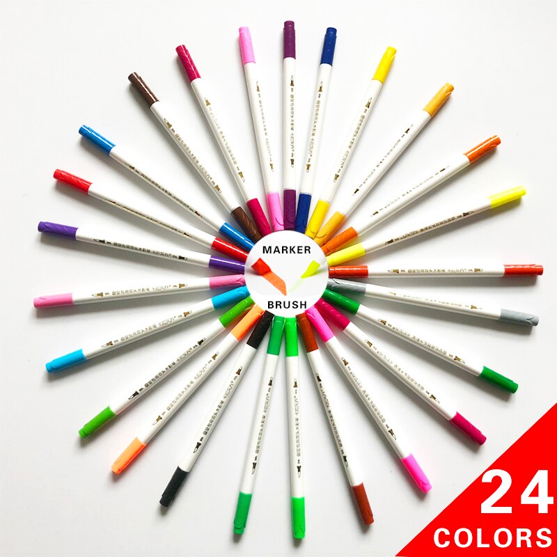 24 Colors Water Color Based Dual Tip Brush and Fel... – Vicedeal