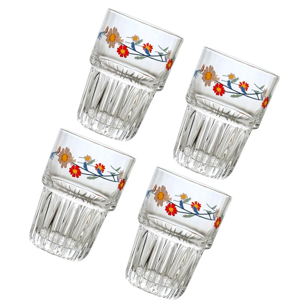 4Pcs Cup Pastoral Style Daisy Pattern Glass Cup fo... – Grandado