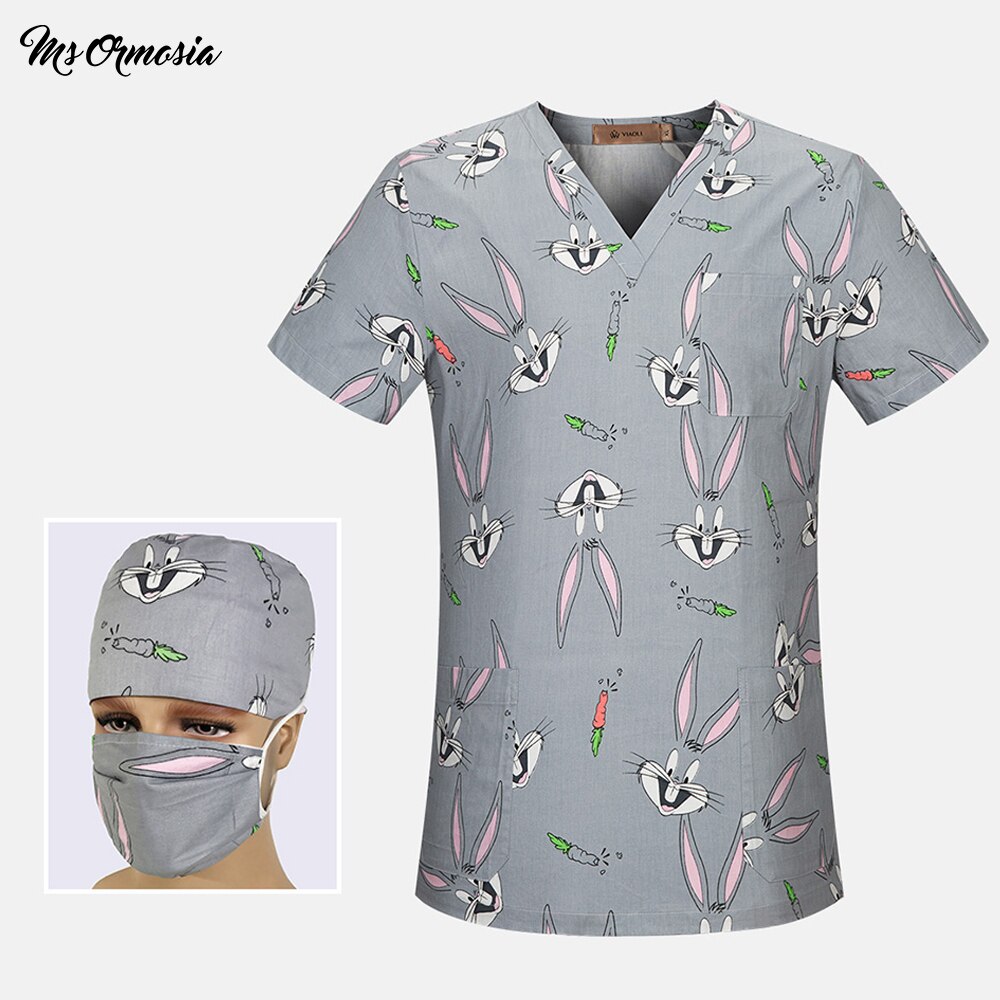 cotton cartoon Gray rabbit animal print care scrub... – Grandado