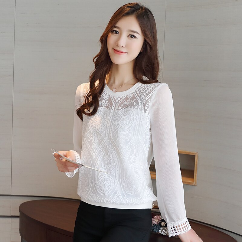 Korean style long-sleeved chiffon lace women blous... – Vicedeal