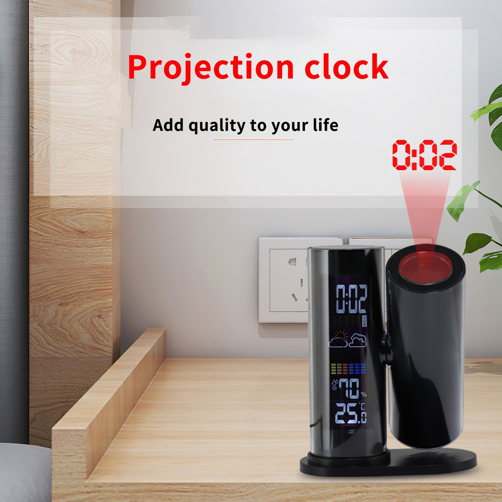 Adjustable Projection Clock Intelligent Weather Te... – Grandado