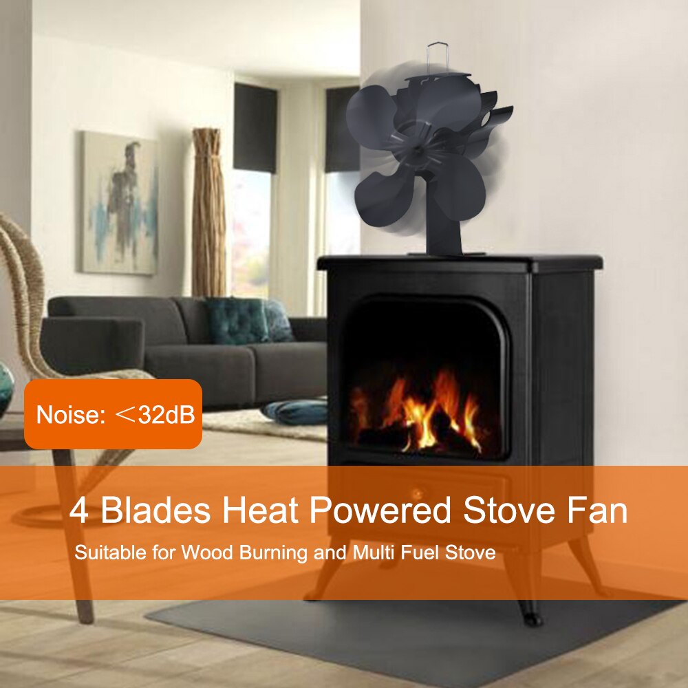 4 Blades Heat Powered Fireplace Fan Log Burner Eco... – Vicedeal