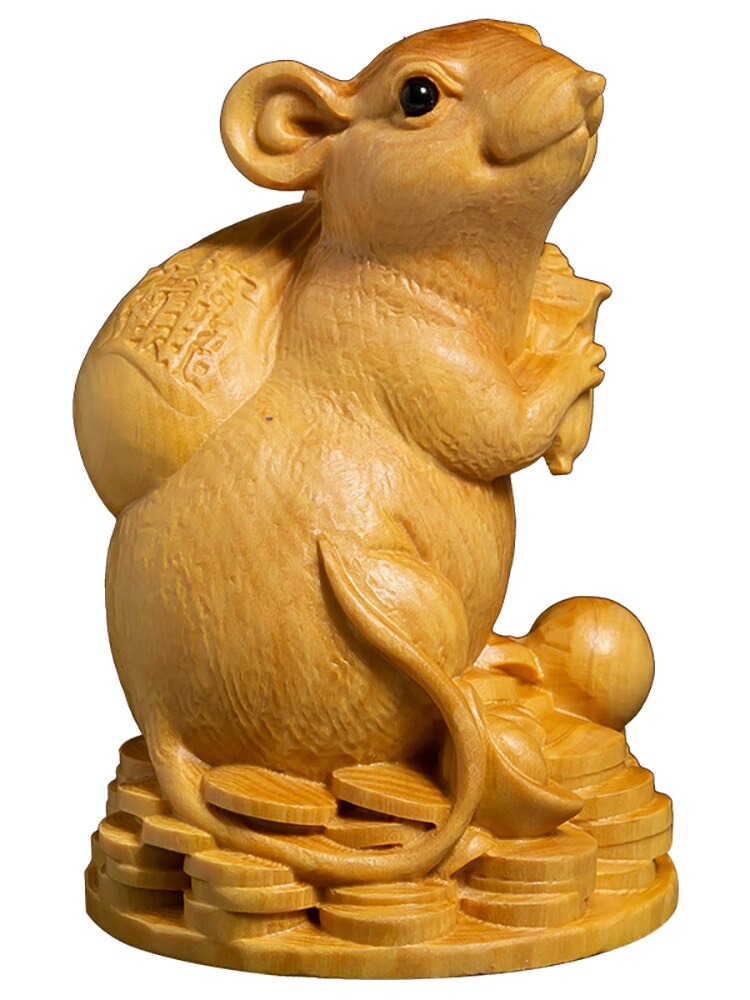 Boxwood Statue Rich Rat Zodiac Lucky Feng Shui Liv... – Vicedeal