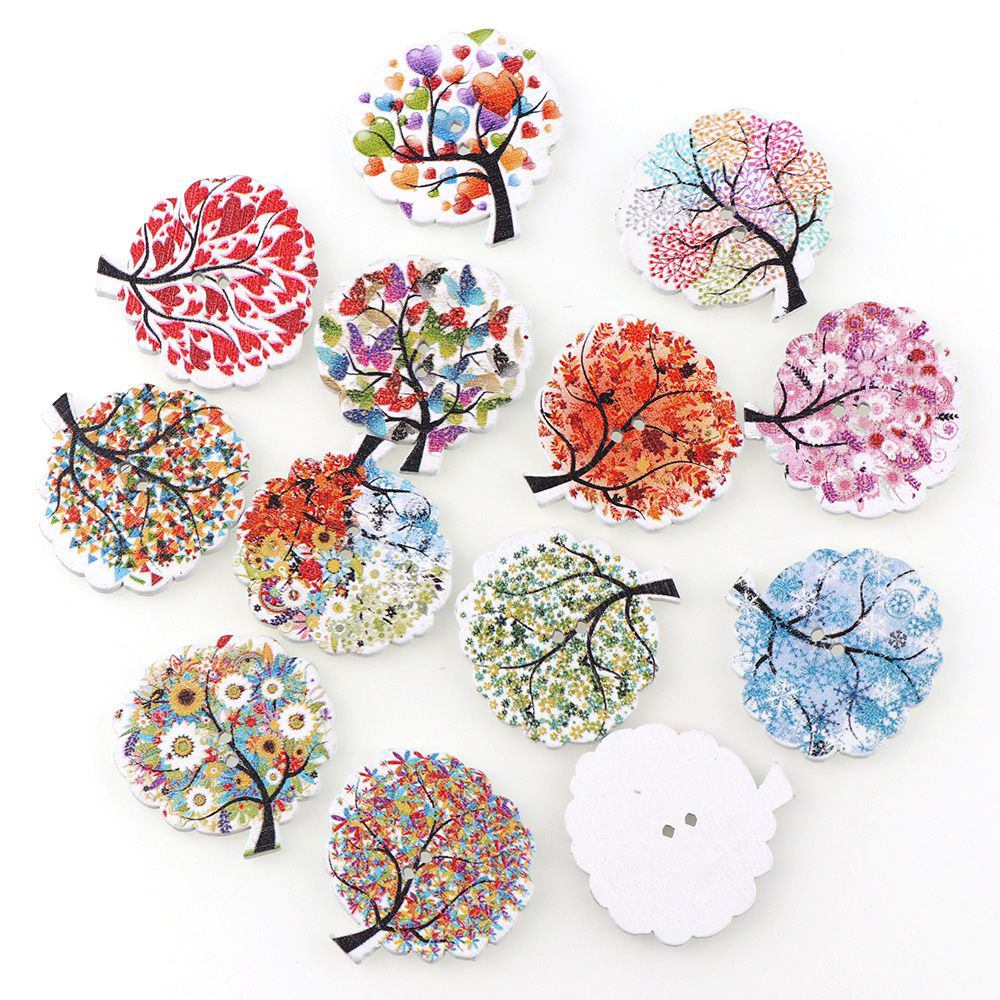30pc/lot Colorful Tree Leaf Wooden Buttons Scrapbo... – Vicedeal