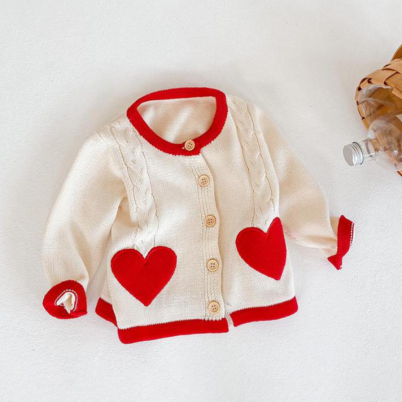 Baby pige strikket cardigan hjerte sweater frakke ... – Grandado