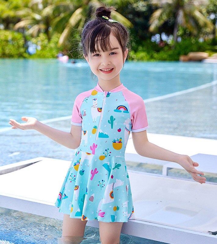 Short Sleeve Front Zipper Cute Kids Swimwear For G... – Vicedeal