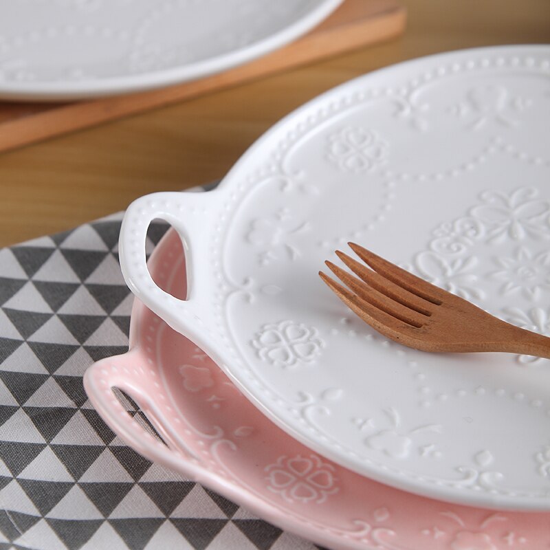 2pcs set, white embossed porcelain buffet dishes s... – Grandado