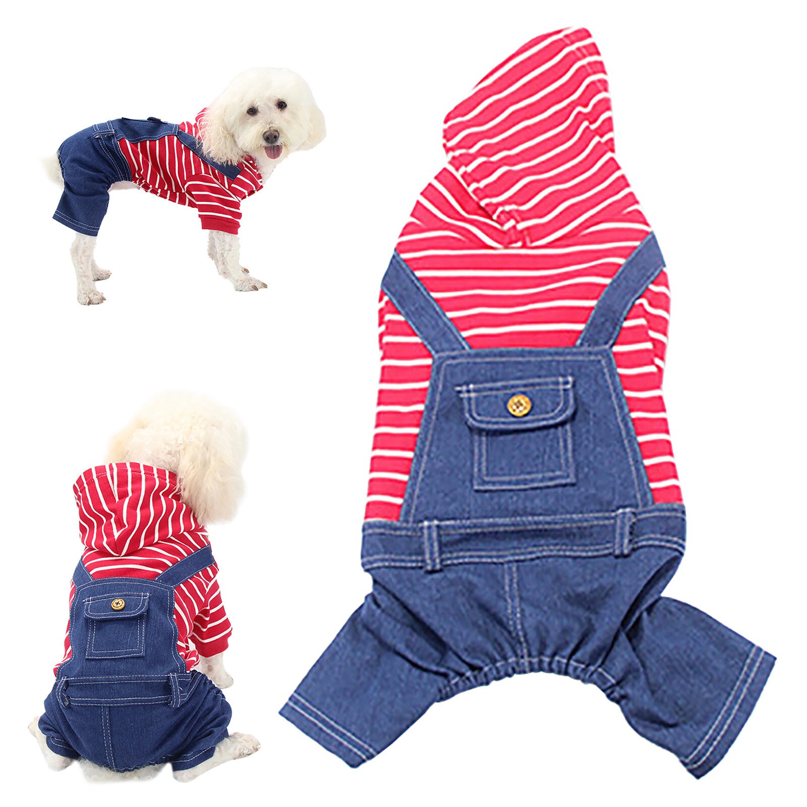 Pet Clothes Classic Stripe Jeans Dog Four Legged E... – Grandado
