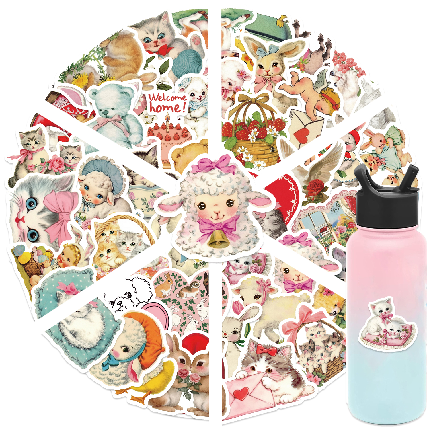 50 stuks vintage dieren clipart stickers kat konij... – Grandado