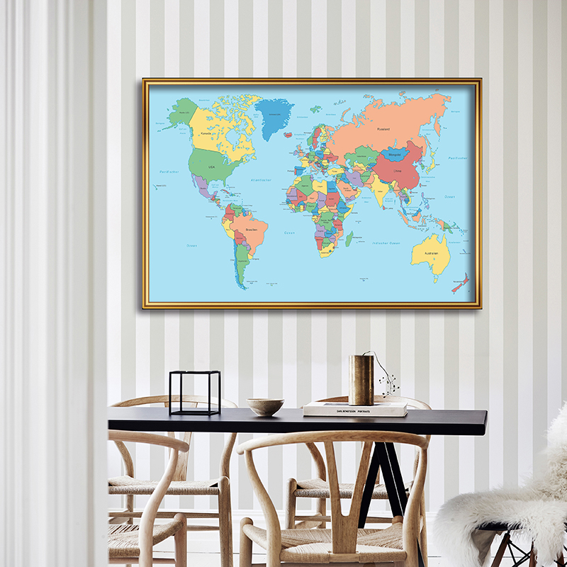 150*100cm The World Political Map Non-woven Canvas... – Grandado