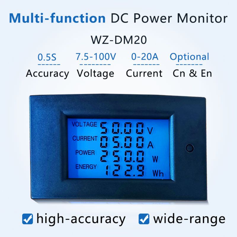 DC 7.5-100V 20A 2000W Power Energy Meter Wattmeter... – Grandado