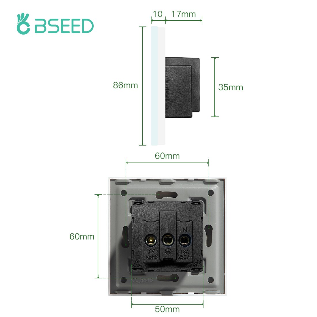 BSEED UK Wall Socket UK Standard Black White Glode... – Vicedeal