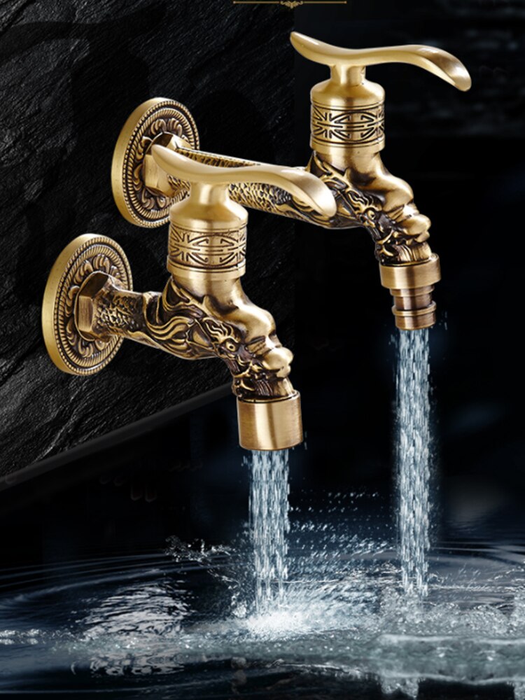 Pure Copper Carved Wall Bottle Tap Bibcock Retro T... – Grandado