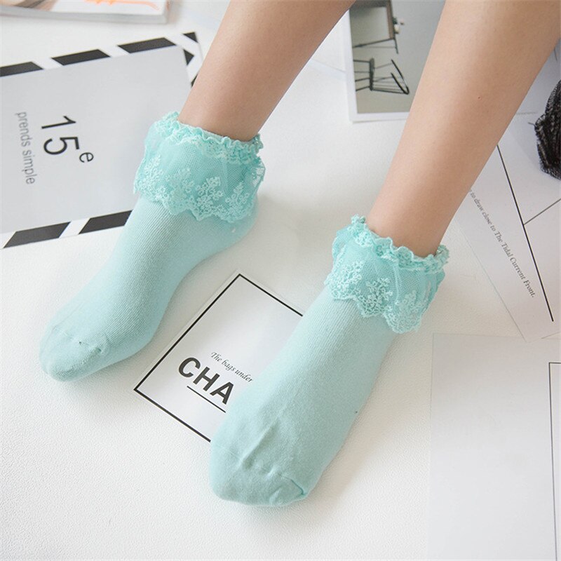 Women Kawaii Bowknot Lace Frilly Ruffle Socks Ankl... – Grandado