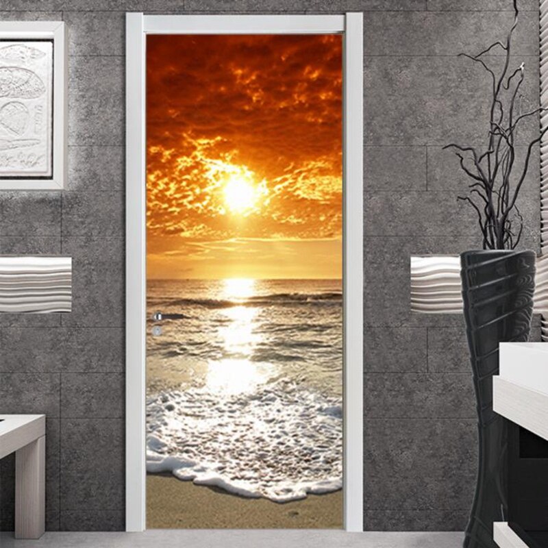 Pegatina de puerta 3D Sunset Seascape, 90x200cm, p... – Grandado