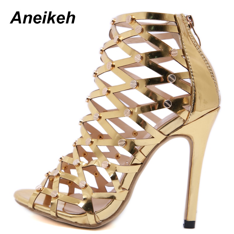 Aneikeh Summer Gladiator Sandals Gold Ankle Womens Grandado