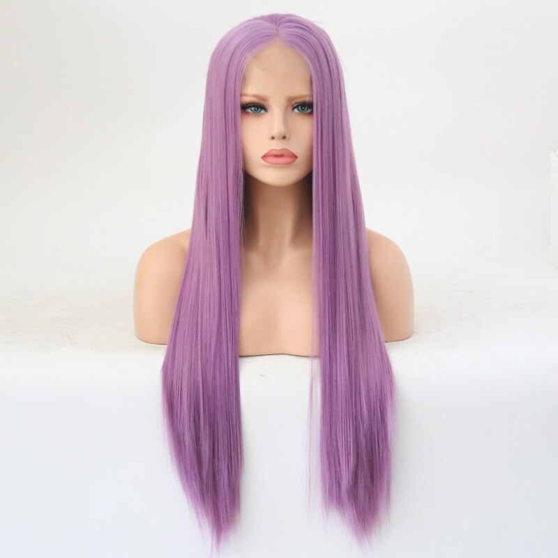 Perruque Lace Front Wig synthétique lisse violette... – Grandado