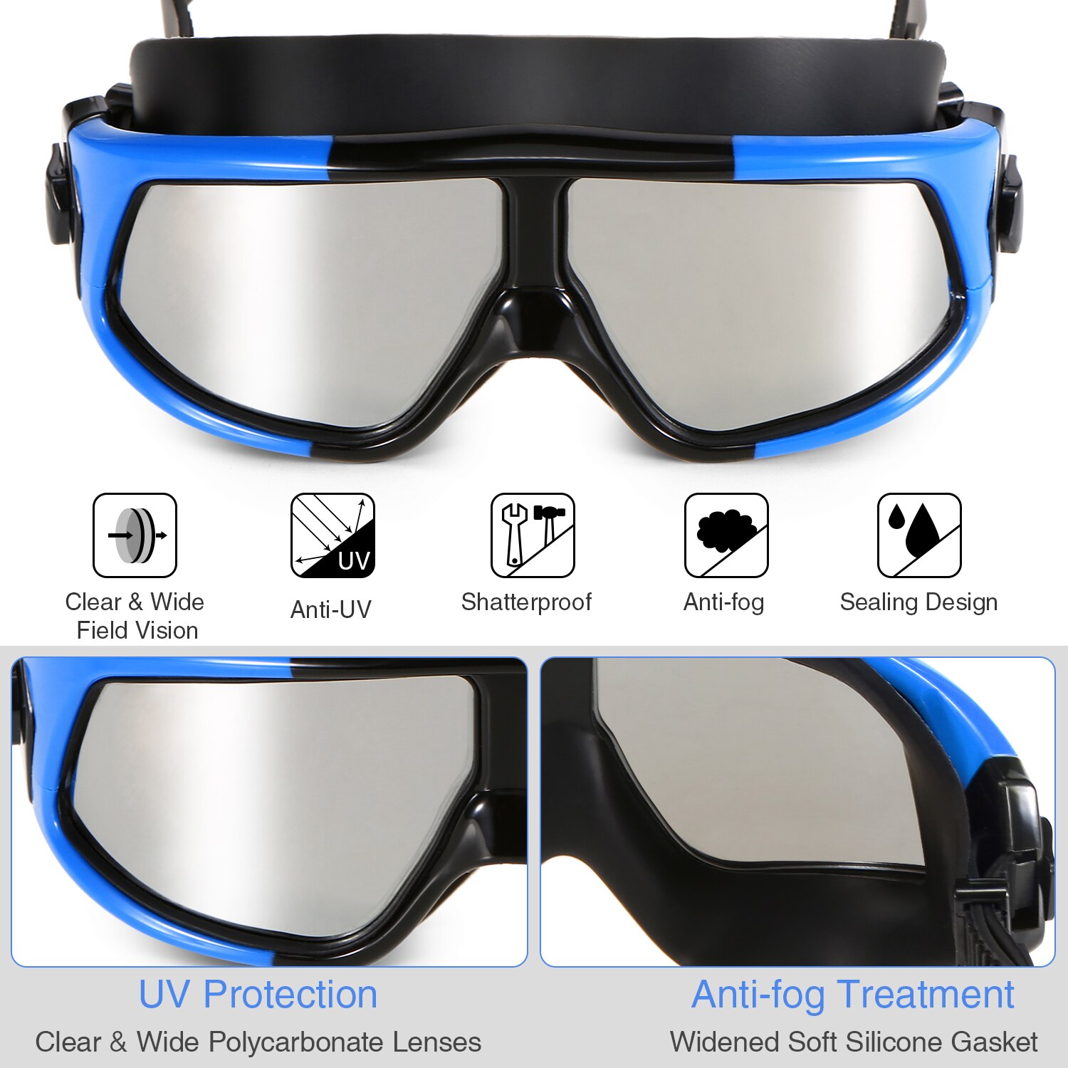 Swim Goggles Women Men Adjustable Anti-Fog Wide Vi... – Vicedeal